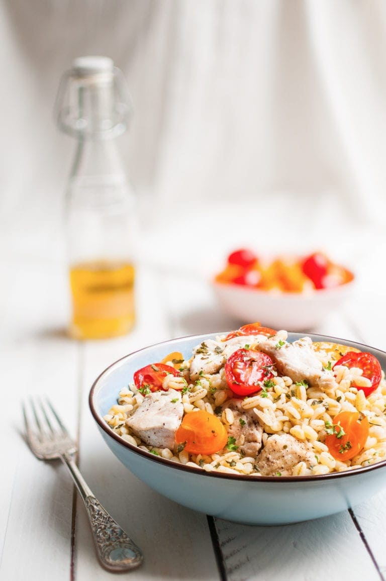 Salade de blé au poulet, vinaigrette miel citron